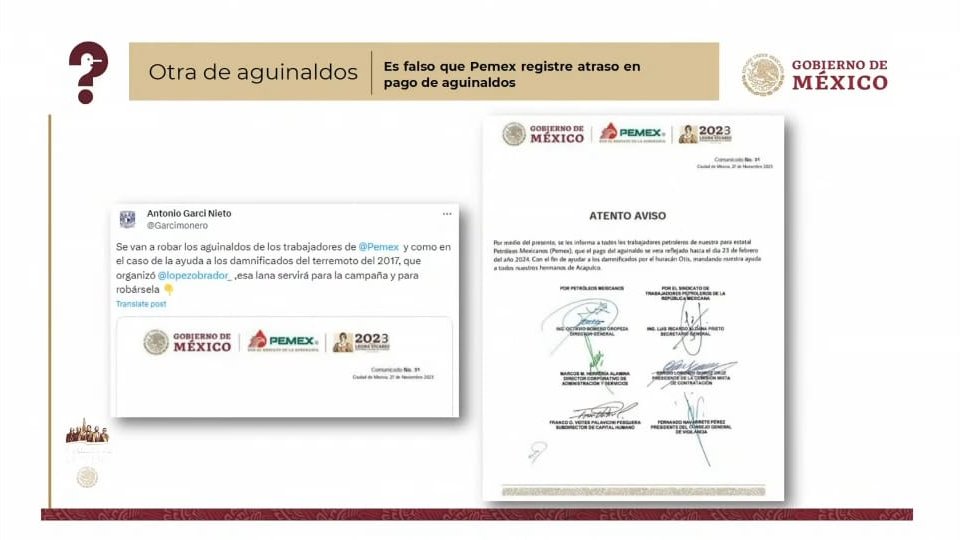 “BURDO” EL DOCUMENTO APÓCRIFO DE RETRASO DE AGUINALDO EN PEMEX: AMLO ...